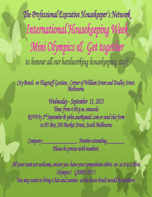 Fillable Online International Housekeeping Week Mini Olympics & Get ...