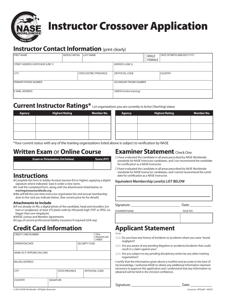 Fillable Online Instructor Crossover Application - NASE Worldwide Fax ...