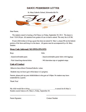 Fillable Online smsk-8 Dance permission letter - St Mary School Fax ...