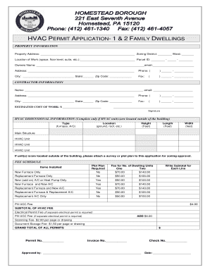Fillable Online HVAC PERMIT APPLICATION 1 2 FAMILY DWELLINGS Fax Email ...