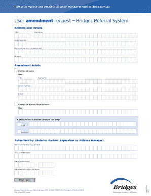 Fillable Online bridges com User amendment request Bridges Referral ...