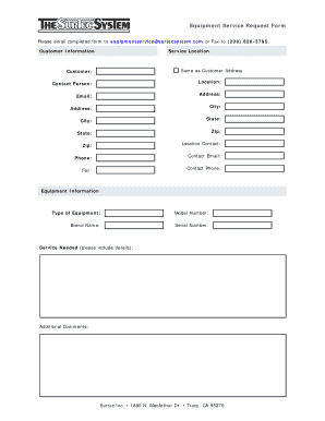 Fillable Online Equipment Service Request Form - The Surtec System Fax ...