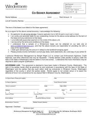 Fillable Online Co-signer agreement - Windermere Property Management By ...