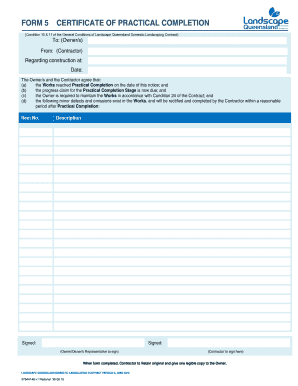 Fillable Online FORM 5 CERTIFICATE OF PRACTICAL COMPLETION Fax Email ...