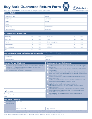 Fillable Online B U Y BACK Buy Back Guarantee Return Form Fax Email ...