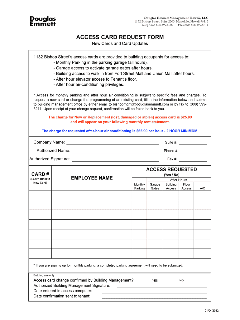 Fillable Online bishopplace Access Card Request Form - Bishop Place Fax ...