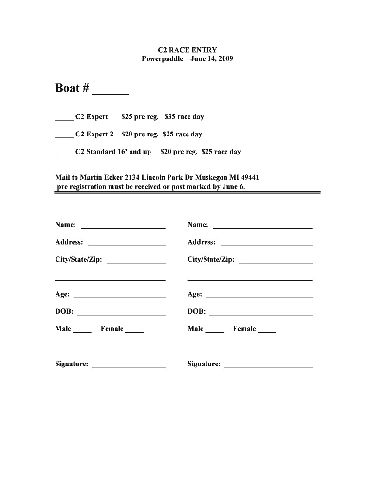 Fillable Online C2 RACE ENTRY Fax Email Print - pdfFiller