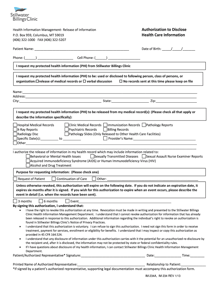 Fillable Online Health Information Management Release of Information P ...