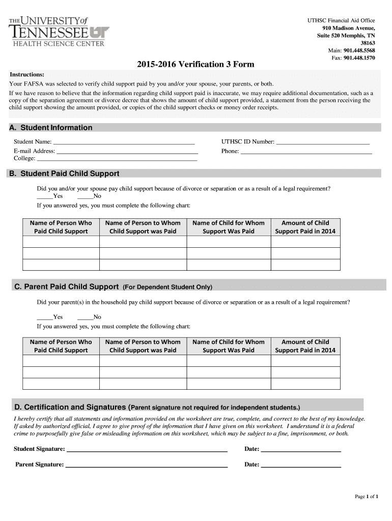 Fillable Online uthsc 1570 20152016 Verification 3 Form Instructions ...