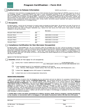 Fillable Online Program Certification Form 014 - NCHFA Fax Email Print ...