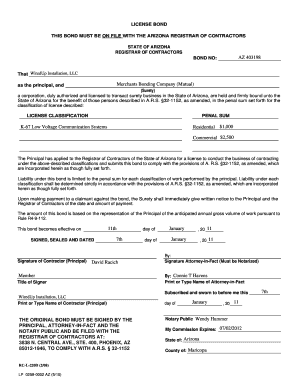 Fillable Online LICENSE BOND THIS BOND MUST BE ON FILE WITH THE ARIZONA ...