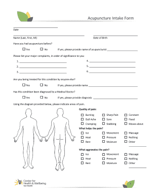 Fillable Online sunhealthwellbeing Acupuncture Intake Form - Sun Health ...