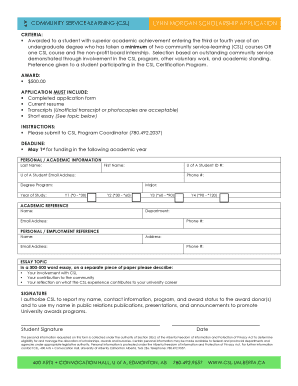 Fillable Online uofa ualberta BLYNNb MORGAN SCHOLARSHIP APPLICATION FORM Fax Email Print - pdfFiller
