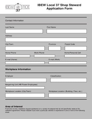Fillable Online IBEW Local 37 Shop Steward Application Form Fax Email ...