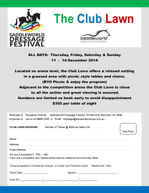 Fillable Online The Club Lawn Tickets - Equestrian Victoria Events Fax ...
