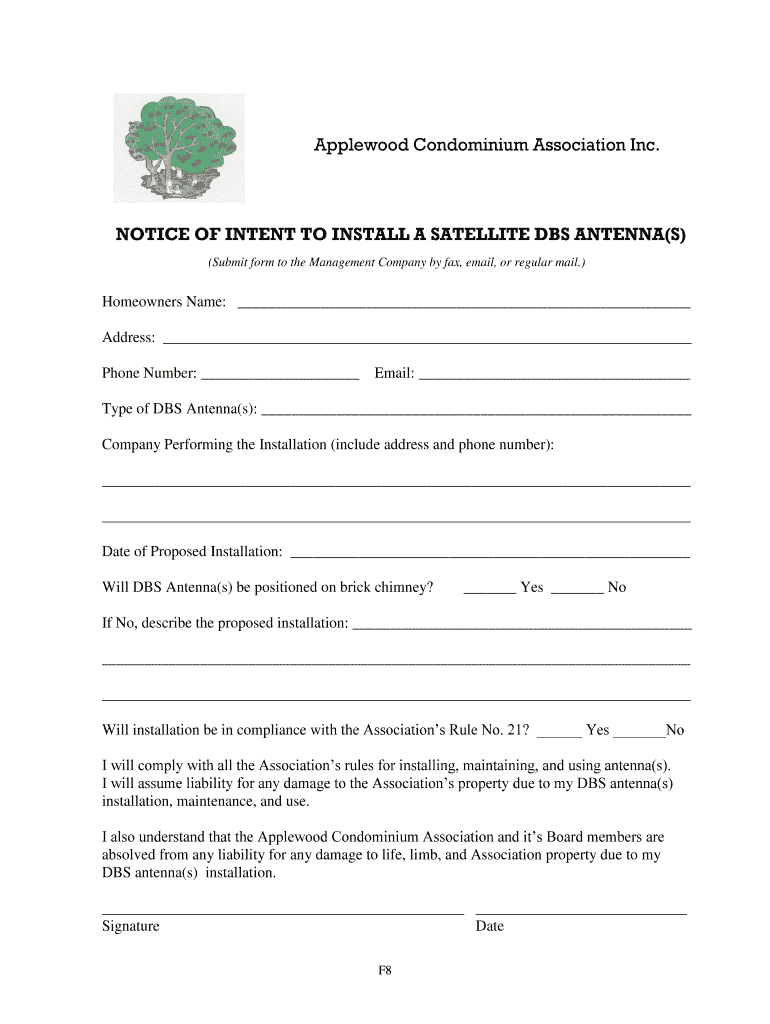 Fillable Online Satellite/antenna installation request form (f8 ...