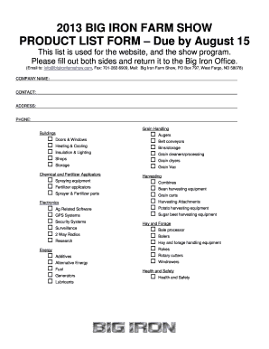 Fillable Online PRODUCT LIST FORM Fax Email Print - pdfFiller