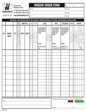 Fillable Online 300 Chrislea Road WINDOW ORDER FORM Fax Email Print ...
