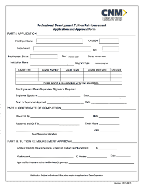 Fillable Online cnm Professional Development Tuition Reimbursement Fax ...