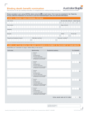 Fillable Online Binding nomination bformb - AustralianSuper Fax Email ...
