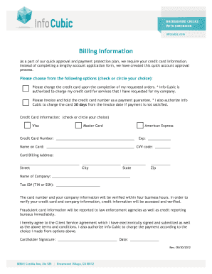 Fillable Online Billing Information - binfocubicbbnetb Fax Email Print ...