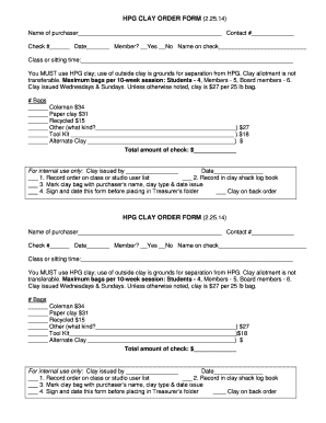 Fillable Online hawaiipottersguild HPG CLAY ORDER FORM (7-28-11 ...