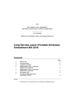 Fillable Online legislation act gov Long Service Leave Portable Schemes ...