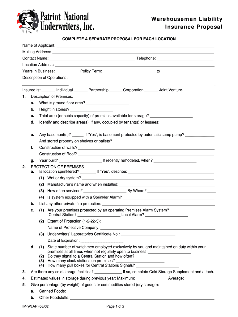 Fillable Online Warehouseman Liability Application Fax Email Print ...