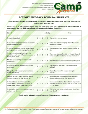 Fillable Online Activity Feedback Form for Students - Hosanna Farmstay ...