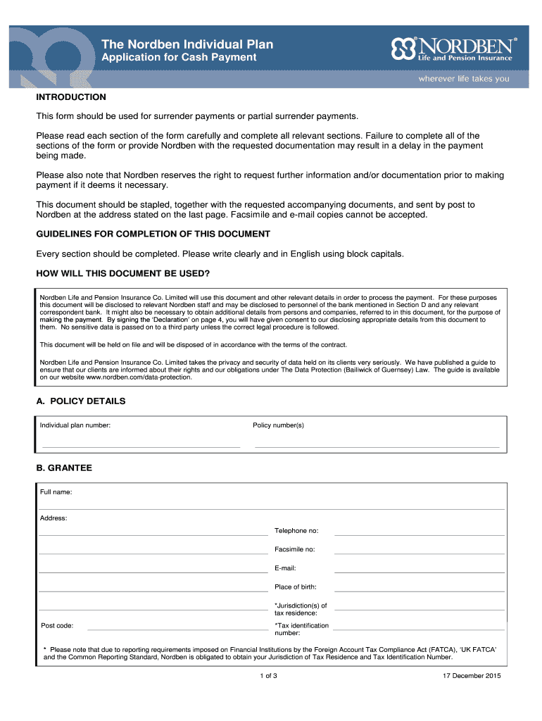 Fillable Online This form should be used for surrender payments partial ...