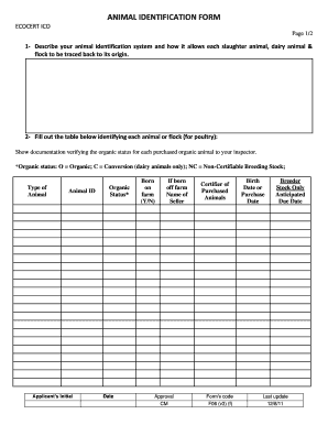 Fillable Online ANIMAL IDENTIFICATION FORM - Ecocert ICO Fax Email ...