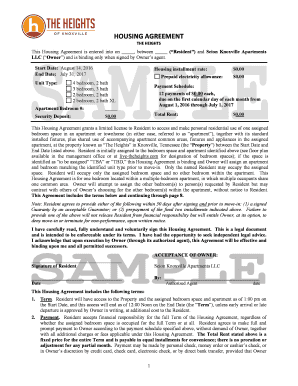 Fillable Online The Heights Sample Housing Agreement 2016-17 Fax Email ...