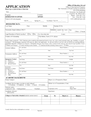 Fillable Online edabroad uncc APPLICATION - Office of Education Abroad ...