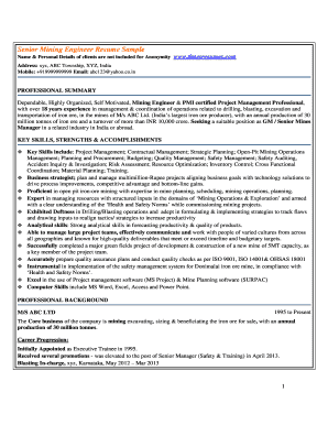 Fillable Online Senior Mining Engineer Resume Sample Fax Email Print ...