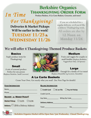 Fillable Online Thanksgiving Delivery Service Order Form 2014 FINAL Fax ...