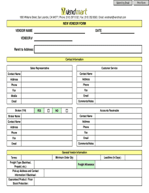 Fillable Online New Vendor Form - Vend Mart Fax Email Print - pdfFiller