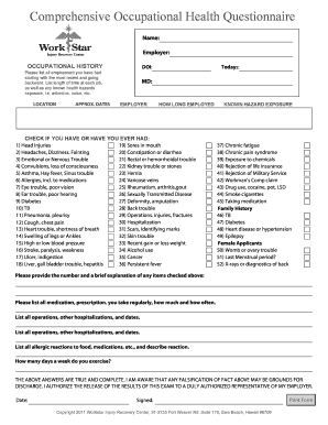 Fillable Online Comprehensive Occupational Health Questionnaire ...