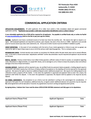 Fillable Online COMMERCIAL APPLICATION CRITERIA - bquestrellcbbcomb Fax ...