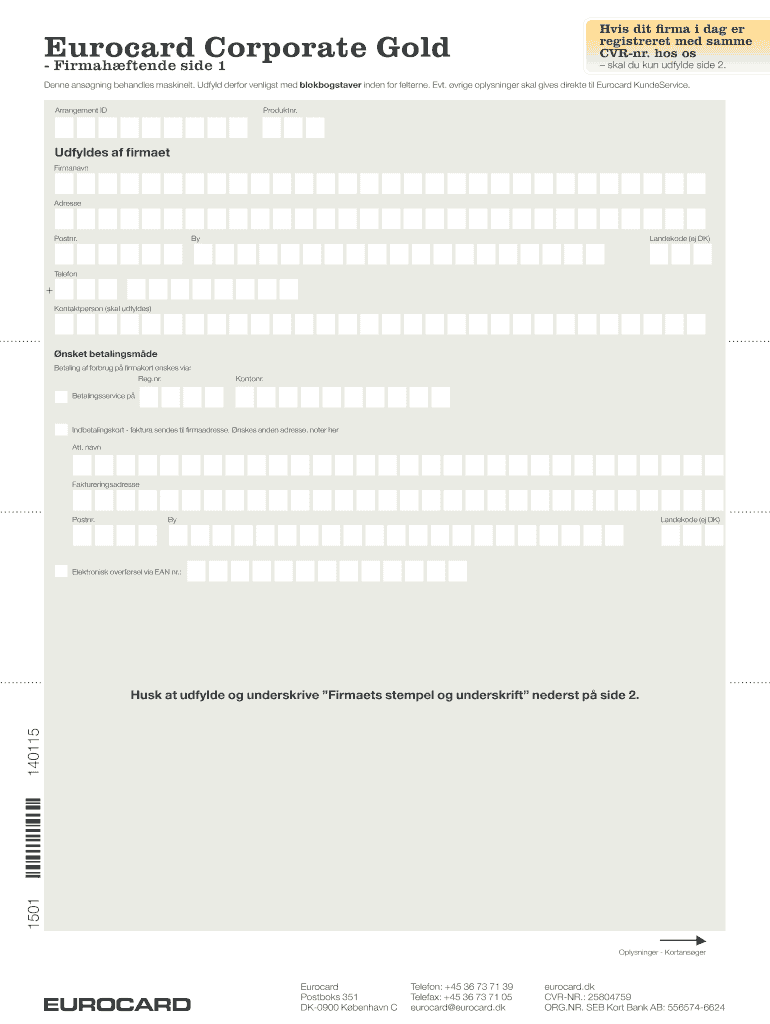 Fillable Online eurocard Firmahftende side 1 Fax Email Print - pdfFiller