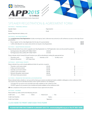 Fillable Online SPEAKER REGISTRATION amp AGREEMENT FORM Fax Email Print ...