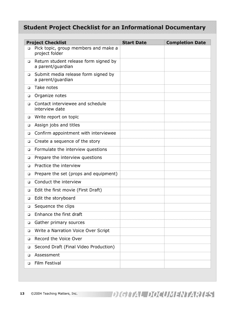Fillable Online Student Project Checklist for an Informational ...