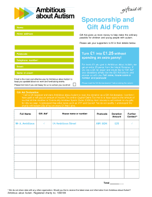 Fillable Online ambitiousaboutautism org Sponsorship and Gift Aid Form ...