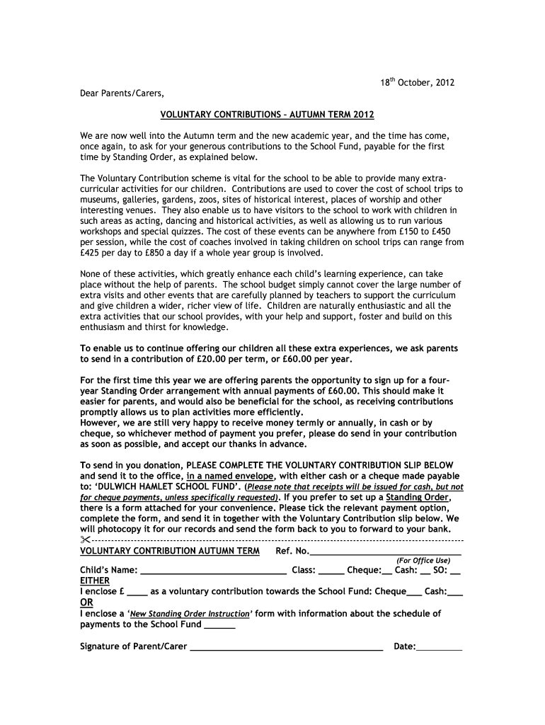 Fillable Online dulwichhamletjuniorschool org Voluntary Contribution ...