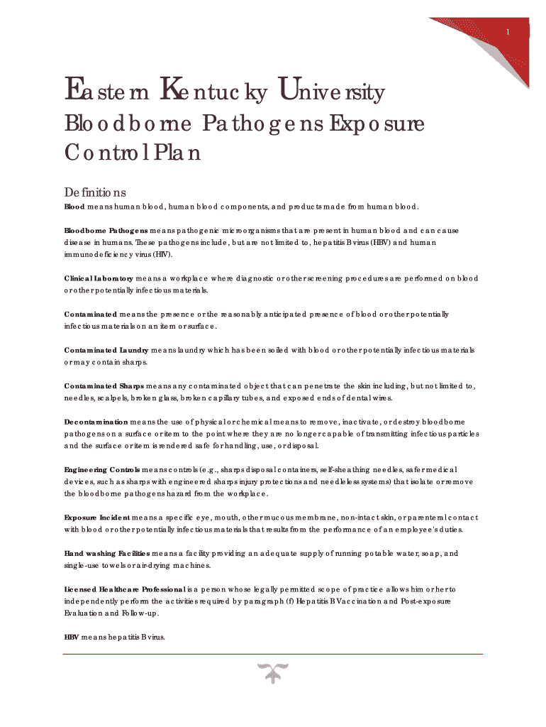 Fillable Online ehsrmi eku Eastern Kentucky University Bloodborne Pathogens Exposure ... Fax ...