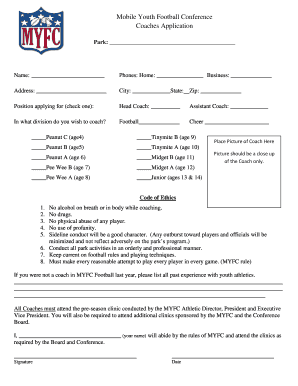 Fillable Online myfc Mobile Youth Football Conference Coaches ...