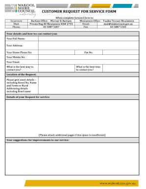 Fillable Online wakool nsw gov Customer Request for Service Form - Wakool Shire Fax Email Print ...