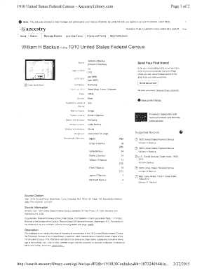 Fillable Online 1910 United States Federal Census- AncestryLibrary Fax ...