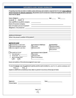 Fillable Online SUPPLEMENTAL CLAIM / INCIDENT INFORMATION If reporting ...