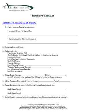 Fillable Online Survivors Checklist Fax Email Print - pdfFiller