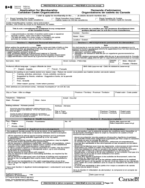 Fillable Online Application for Membership Canadian Cadet ...